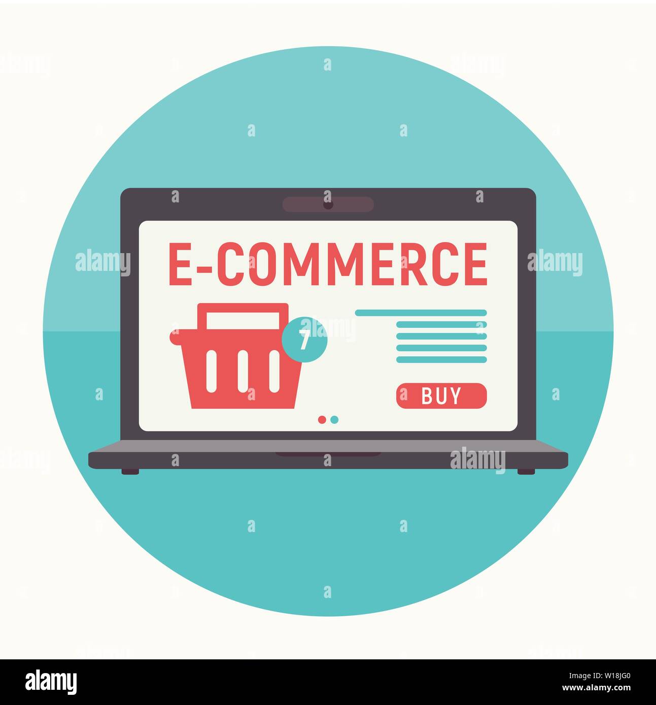 Flat Design Concept of E-commerce Online - Huge Laptop with Storefront ...