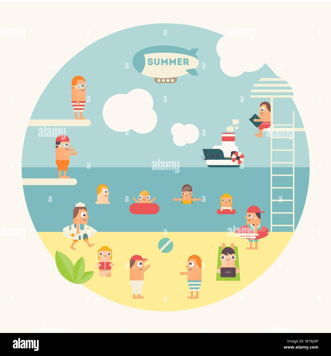 Family sunbathing with beach umbrella Stock Vector Images - Alamy