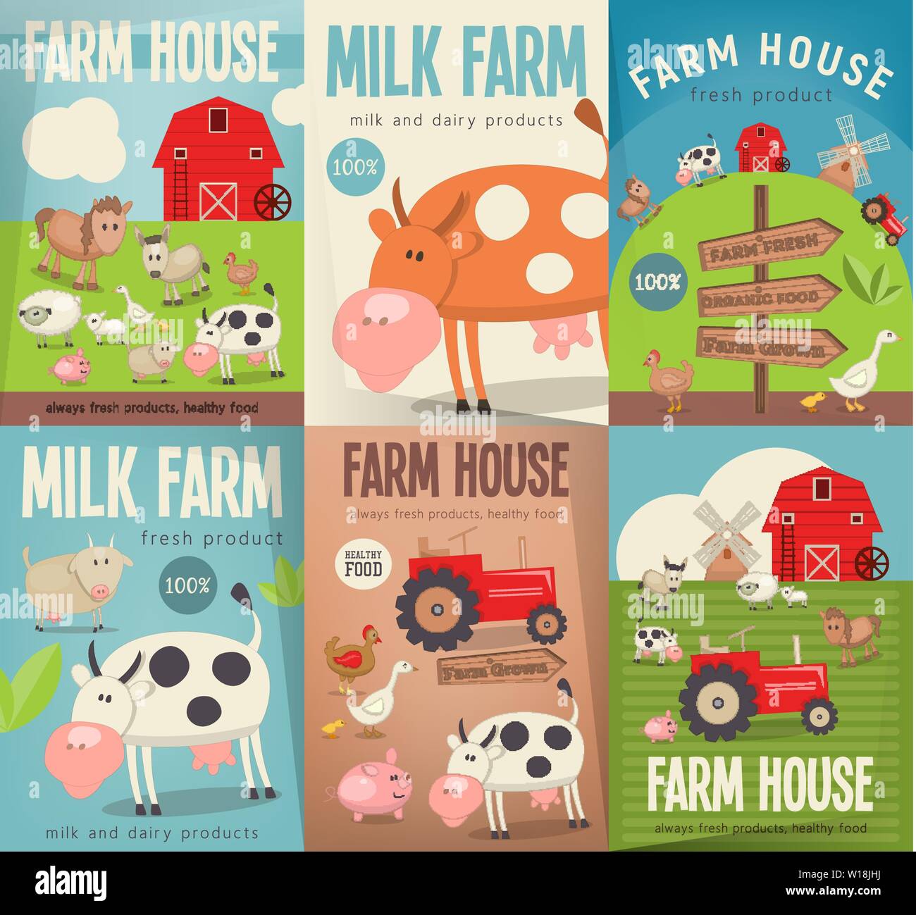 Farm House Posters Set. Farmers Market. Healthy Food, Organic Products ...