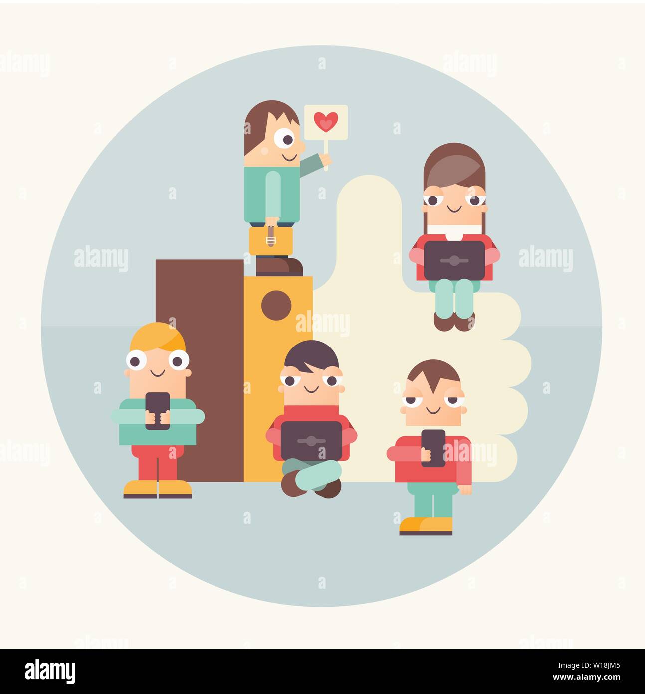 Social Media. I like it Concept. Cartoon Small Funny People Using ...