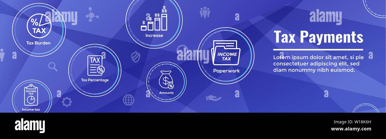 Tax concept w percentage paid, icon and income idea. Flat vector ...