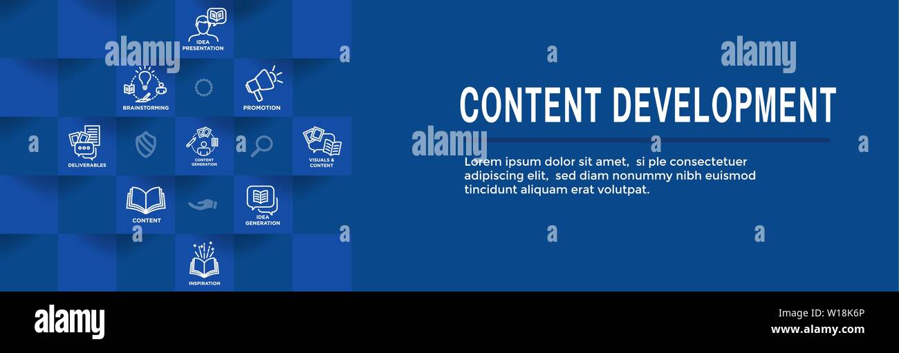 Storytelling Content Development Icon Set & Web Header Banner Stock ...