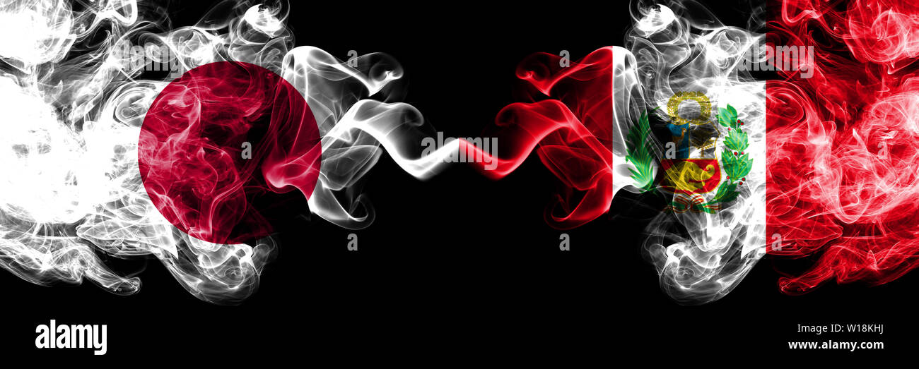 Japan vs Peru, Peruan smoky mystic flags placed side by side. Thick ...