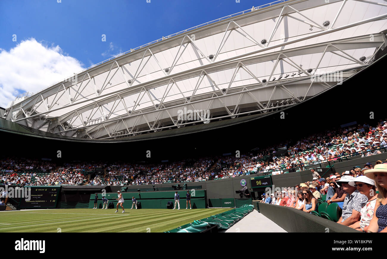 General view of the newly installed retractable roof over court one on ...