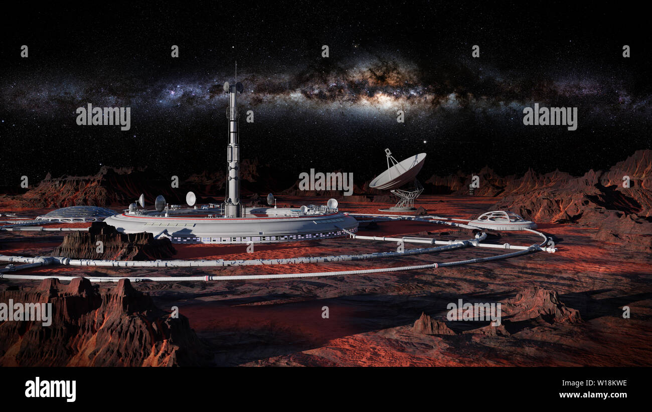 human base on the surface of an alien planet, colony on exoplanet Stock ...
