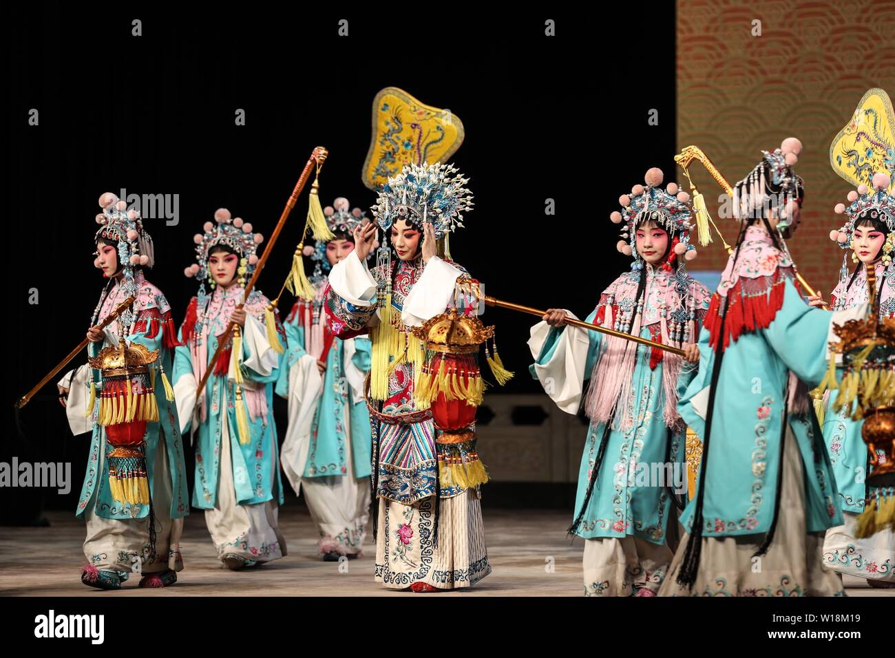 Dalian, China's Liaoning Province. 1st July, 2019. Artists perform ...