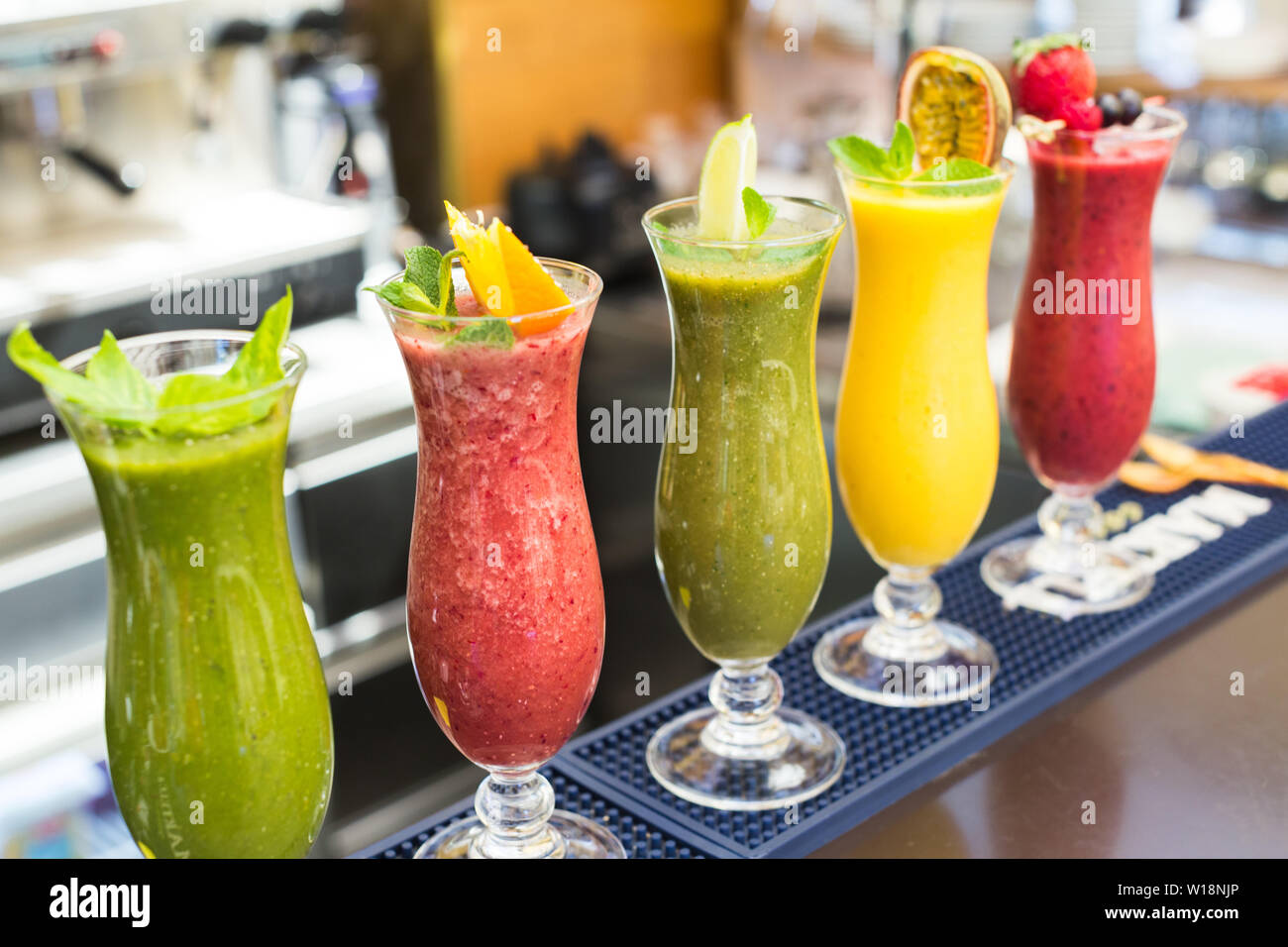 Fresh Color Juices Smoothie Violet Green Yellow Orange Red Tropical ...