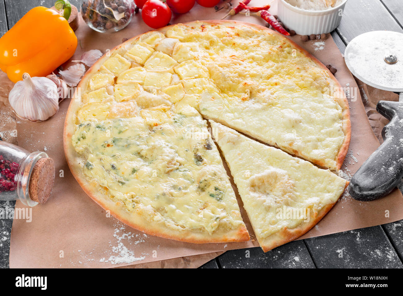 Top view of fresh baked pizza Stock Photo - Alamy