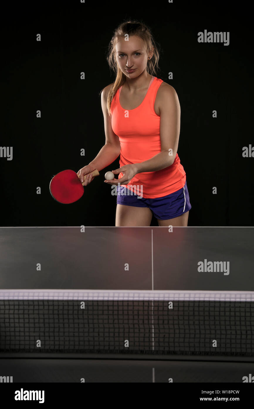 young beautiful athletic girl playing ping pong Stock Photo - Alamy