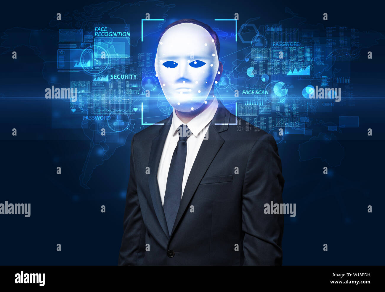 Biometric verification. Face recognition with several points Stock ...