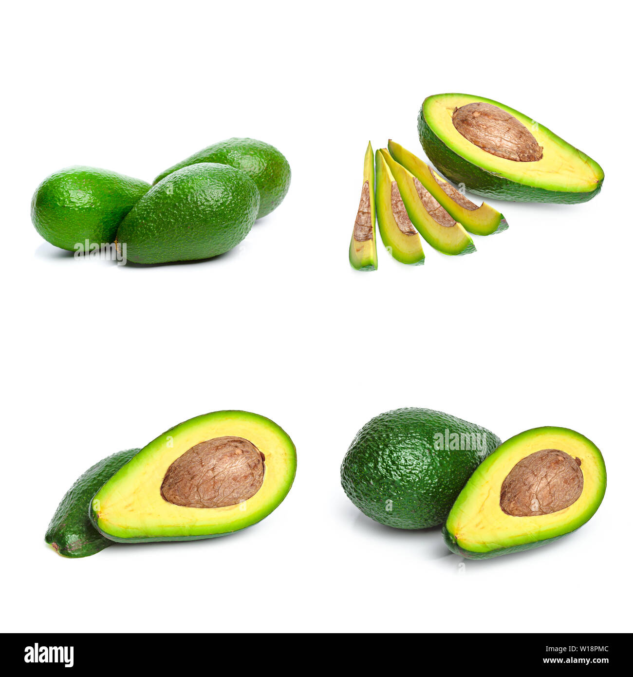 Avocado pieces set isolated on white background Stock Photo - Alamy