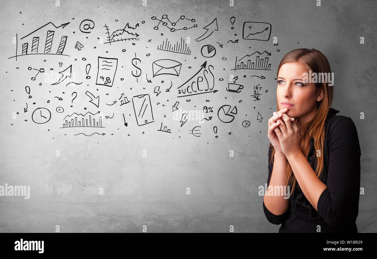 Casual person thinking with drawn signs concept Stock Photo - Alamy