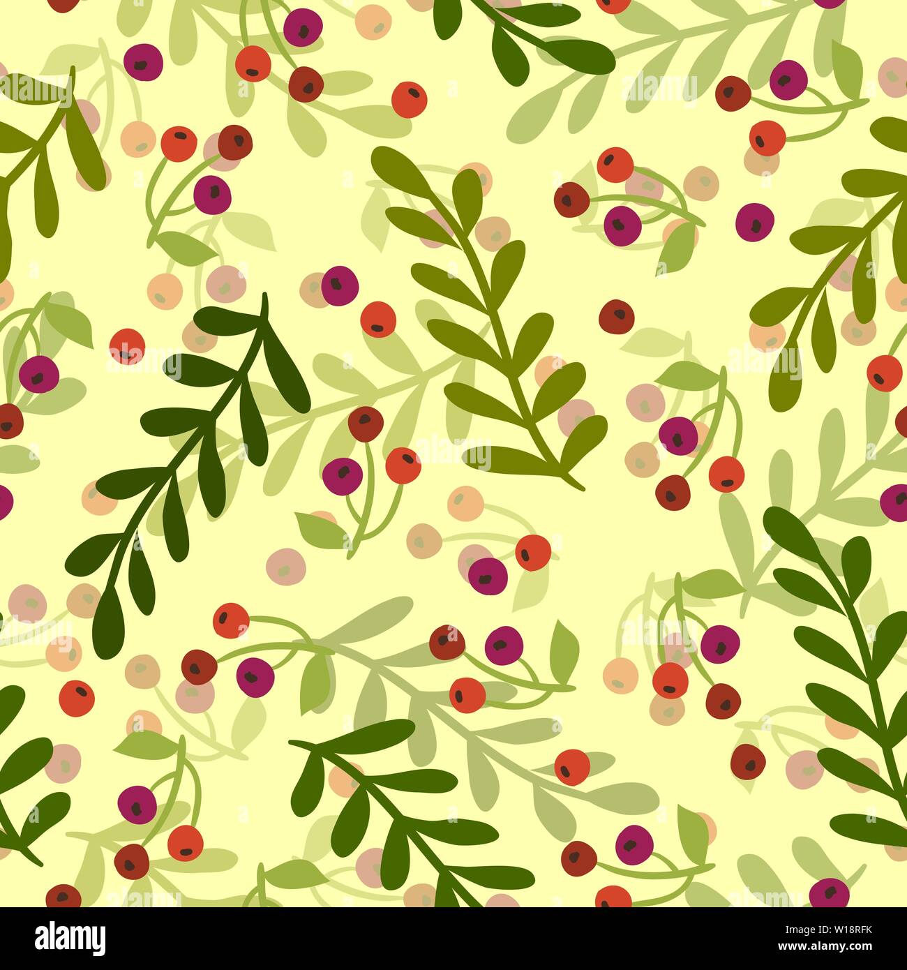 Seamless repeating pattern of leaves and berries Stock Vector Image ...