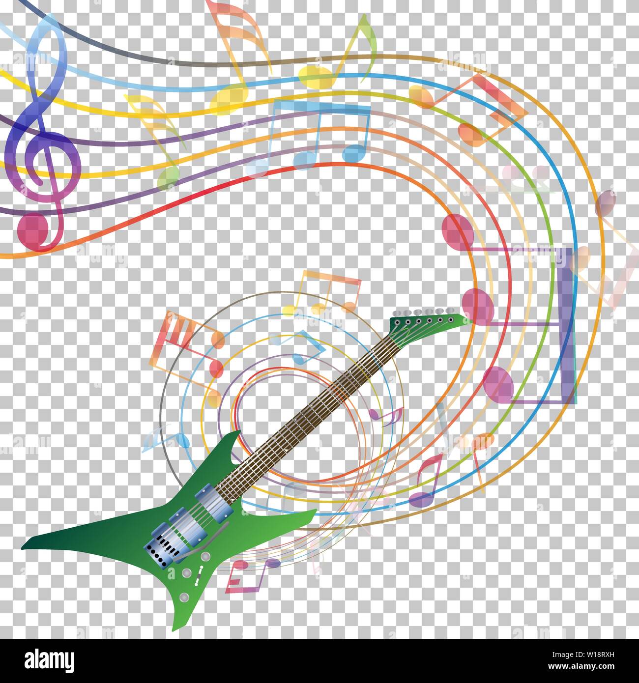 Musical notes staff background with guitar. Vector illustration. EPS 10 ...