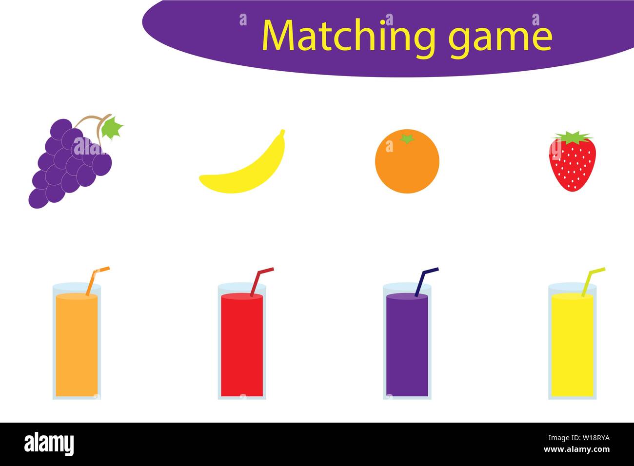 Matching game for children, connect fruit with glass of juice from it ...