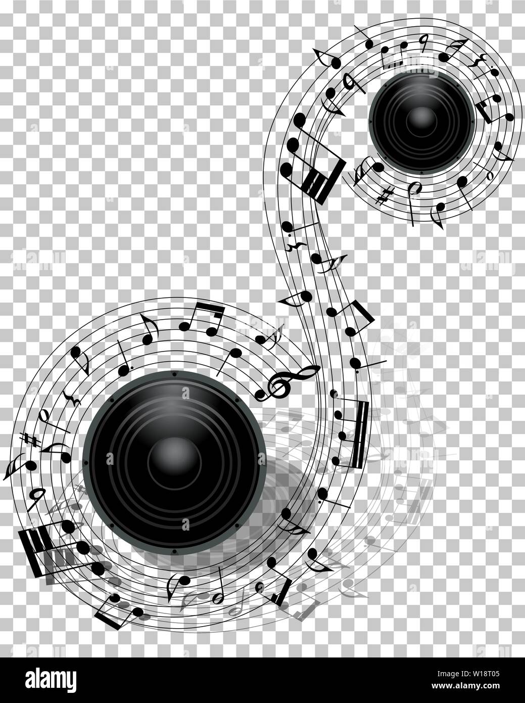 Musical notes staff background with loudspeaker. Vector illustration ...