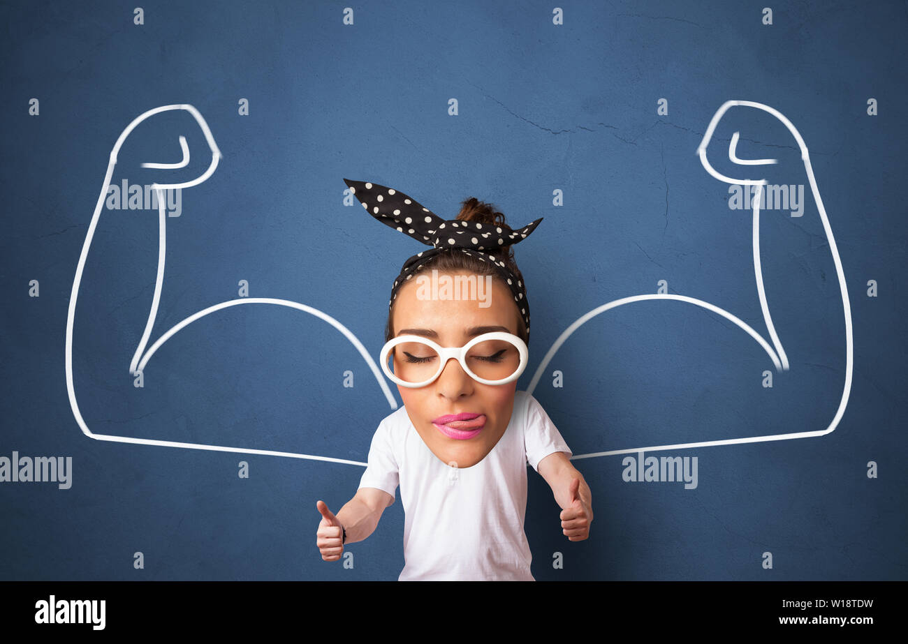 Big head on small body dreaming about being strong Stock Photo - Alamy