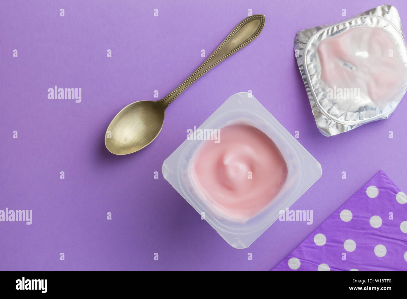 Healthy strawberry fruit flavored yoghurt with natural coloring in ...