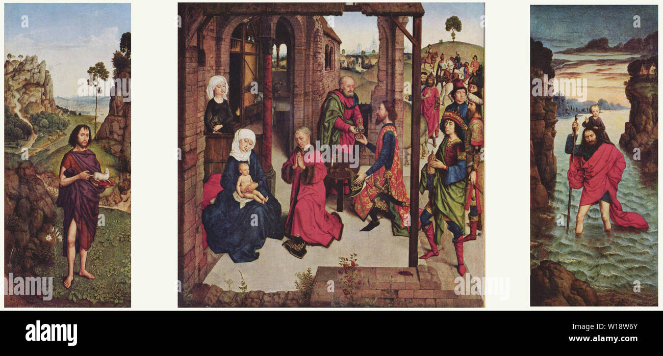 Dieric Bouts - Triptych Pearl Brabant Left Wing St John Baptist Middle Panel Adoration Magi ...