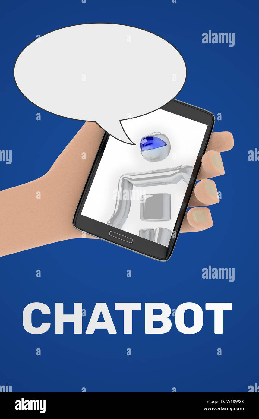 3d render illustration of chatbot Character in a cellular smartphone ...