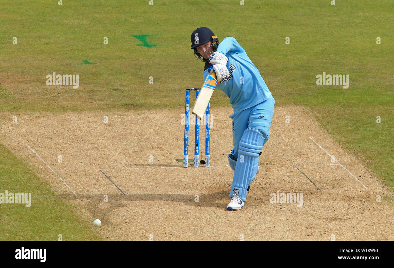 BIRMINGHAM, ENGLAND. 30 JUNE 2019: Jason Roy of England plays a cover ...