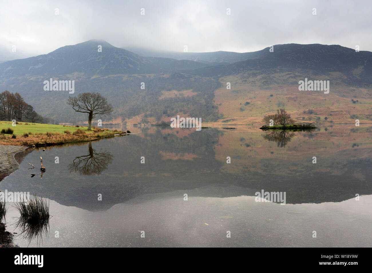 Mist view over Crummock Water, Lake District National Park, Cumbria ...