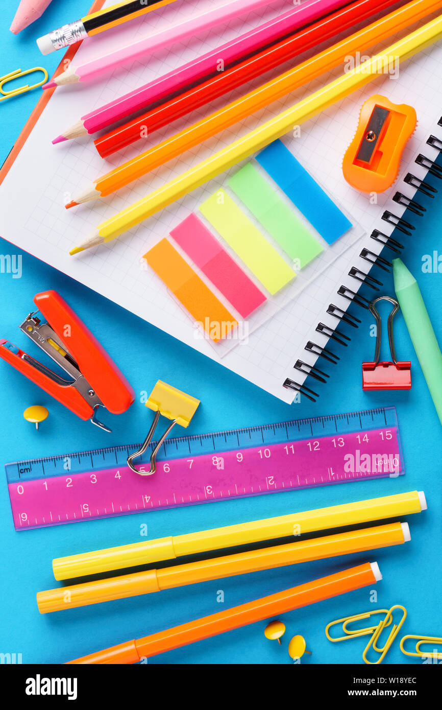 Blue school supplies hi-res stock photography and images - Alamy