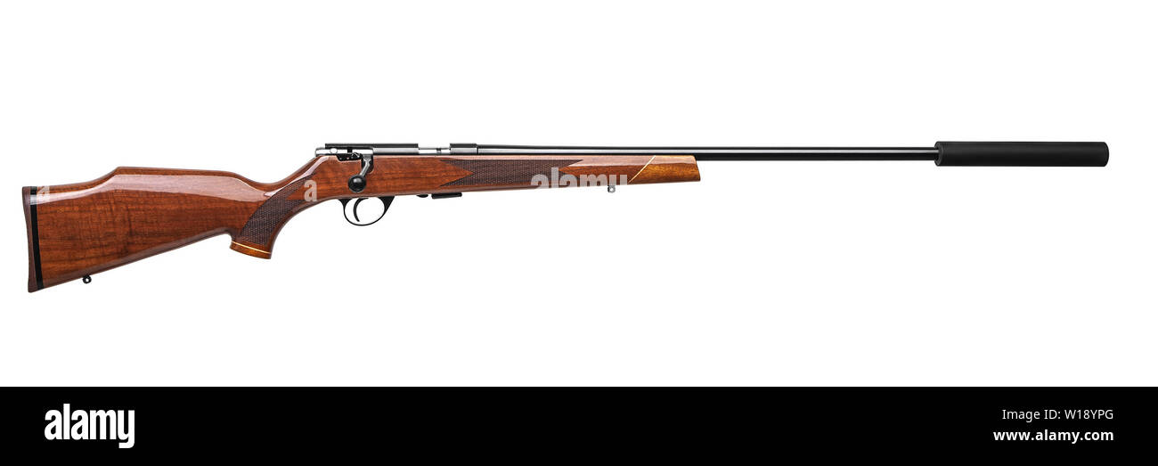 Small-bore rifle 22 lr with wooden butt isolated on white background ...
