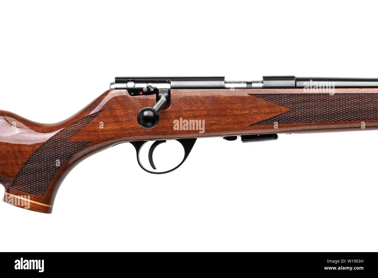 Small-bore rifle 22 lr with wooden butt isolated on white background ...