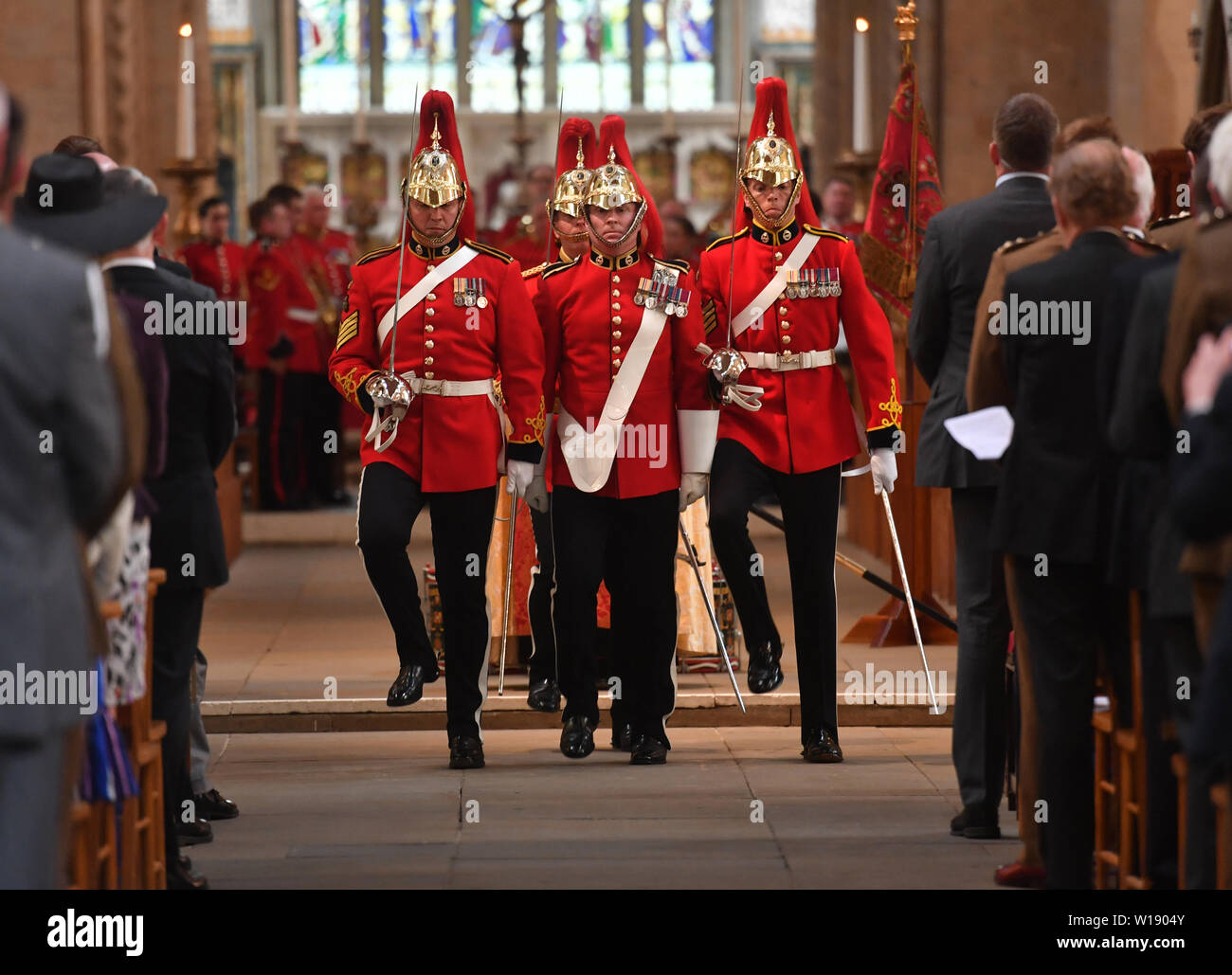 Members of First The Queen's Dragoon Guards (The Welsh Cavalry) march ...