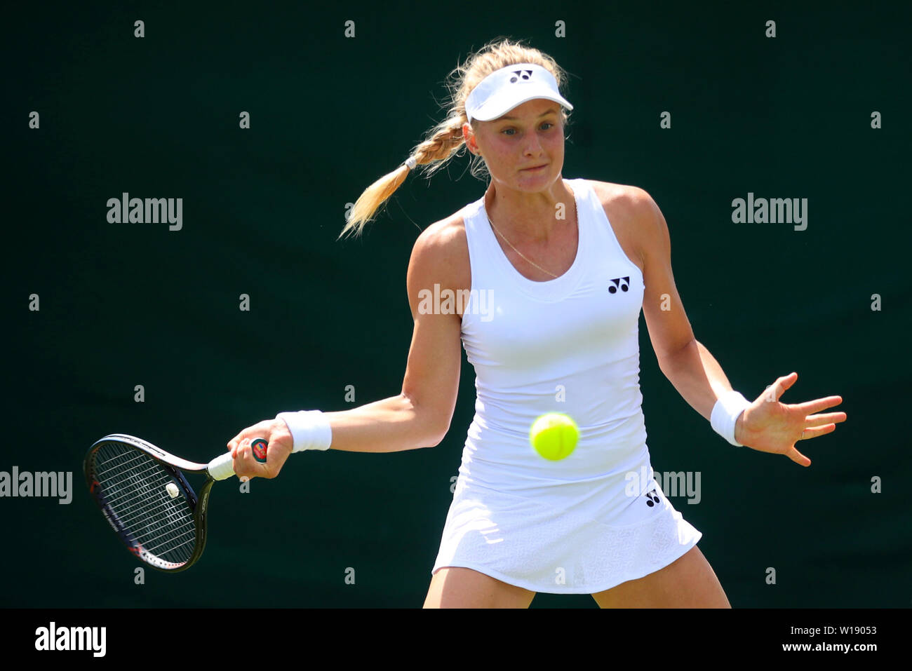 Dayana Yastremska in action on day one of the Wimbledon Championships ...