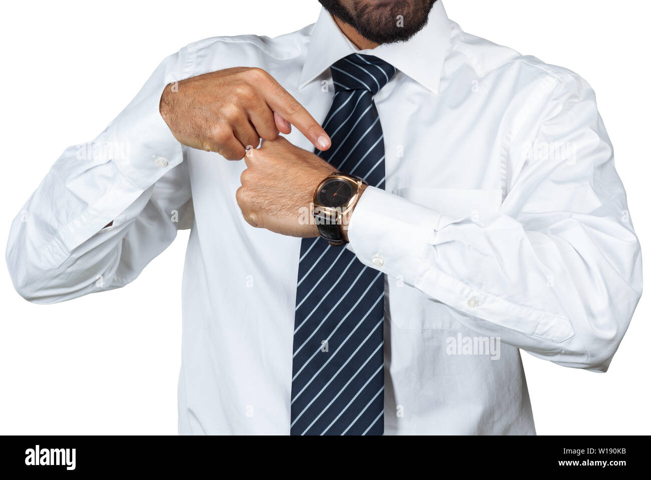 Business Man Pointing at Time on Watch Stock Photo - Alamy