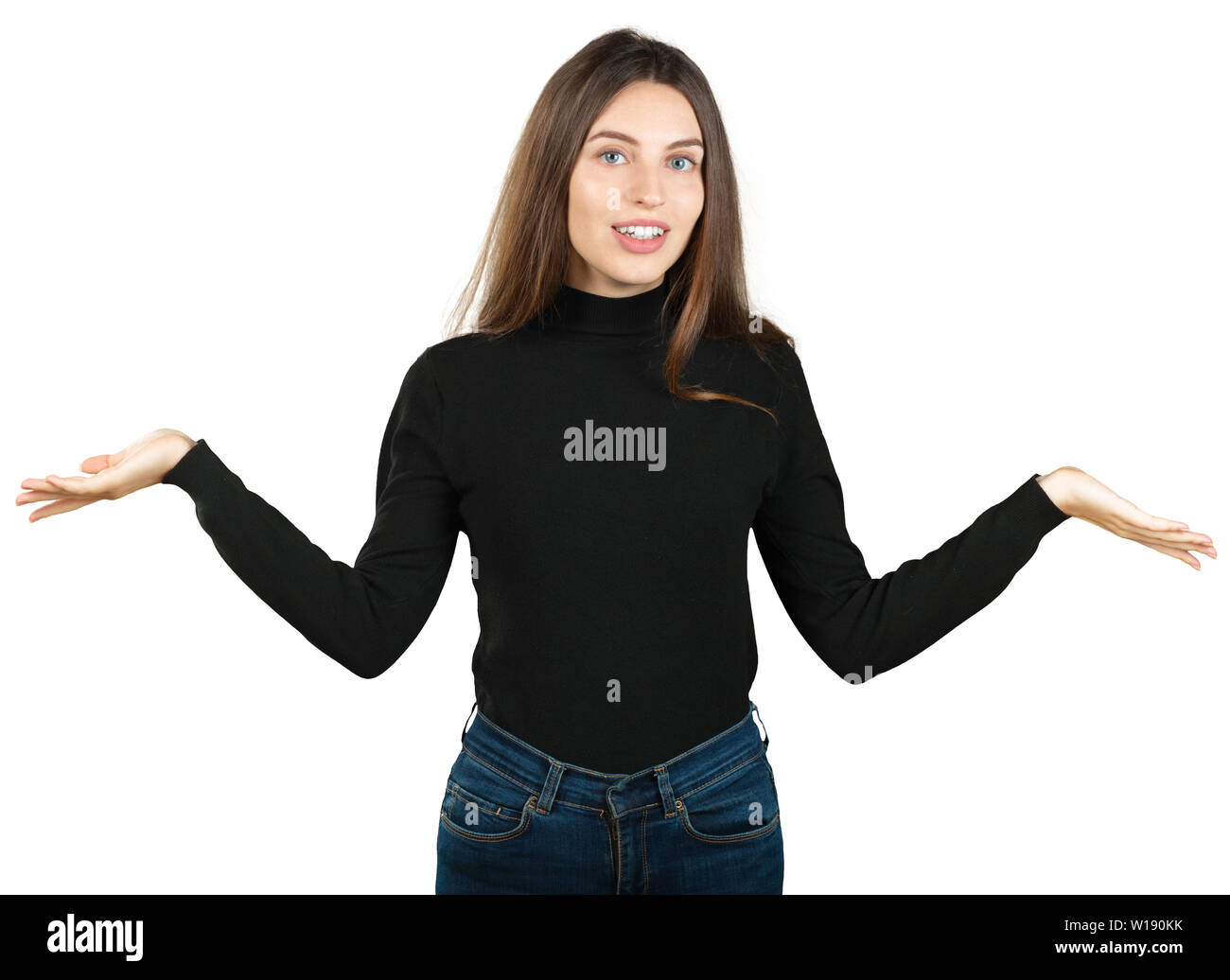 Young female gesturing do not know sign Stock Photo - Alamy