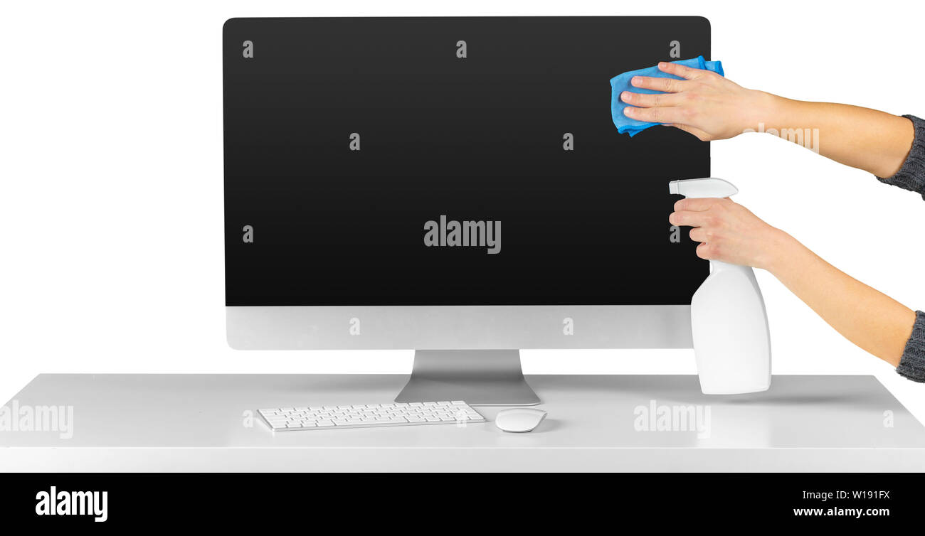 Front view of a computer monitor isolated on white. Home cleaning Stock ...
