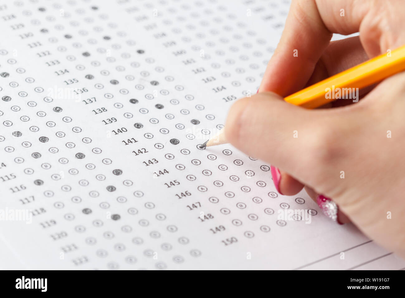Test score sheet with answers Stock Photo - Alamy