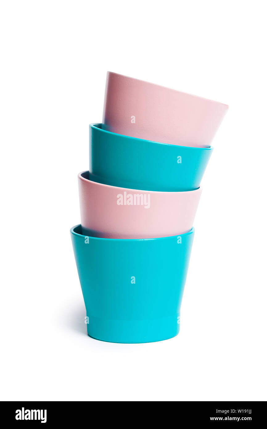 Stack Of Flower Pots On White Background Stock Photo - Alamy