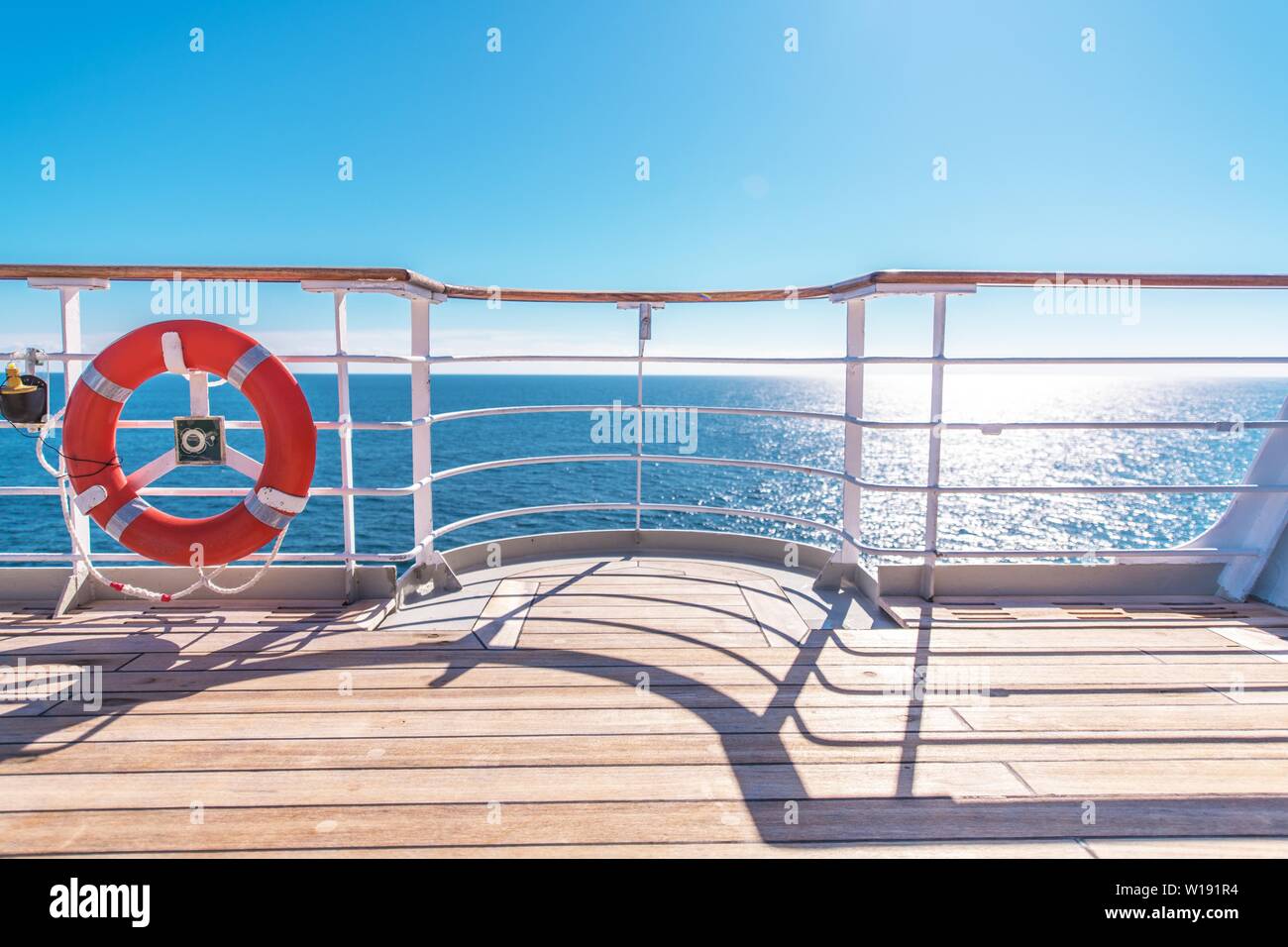 Cruise Ship Wooden Deck and Lifebuoy Ling. Ocean Liner Theme Stock ...