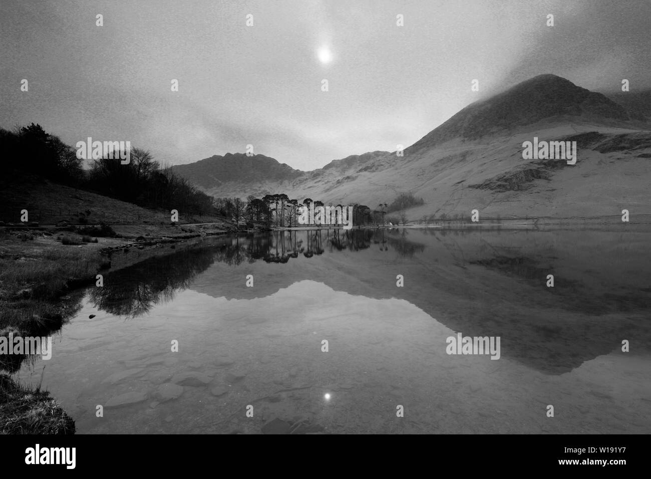 Mist view over Buttermere, Lake District National Park, Cumbria ...