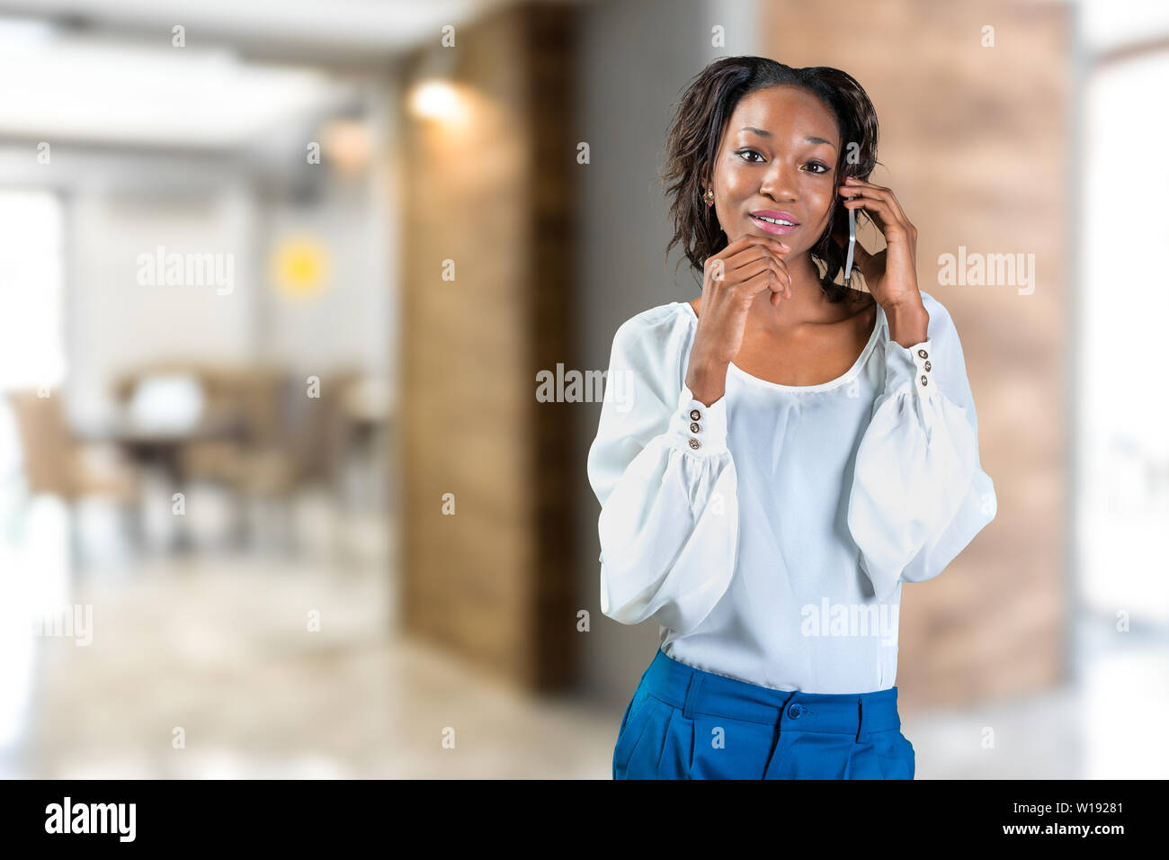 African or black American woman calling on mobile cellphone Stock Photo ...
