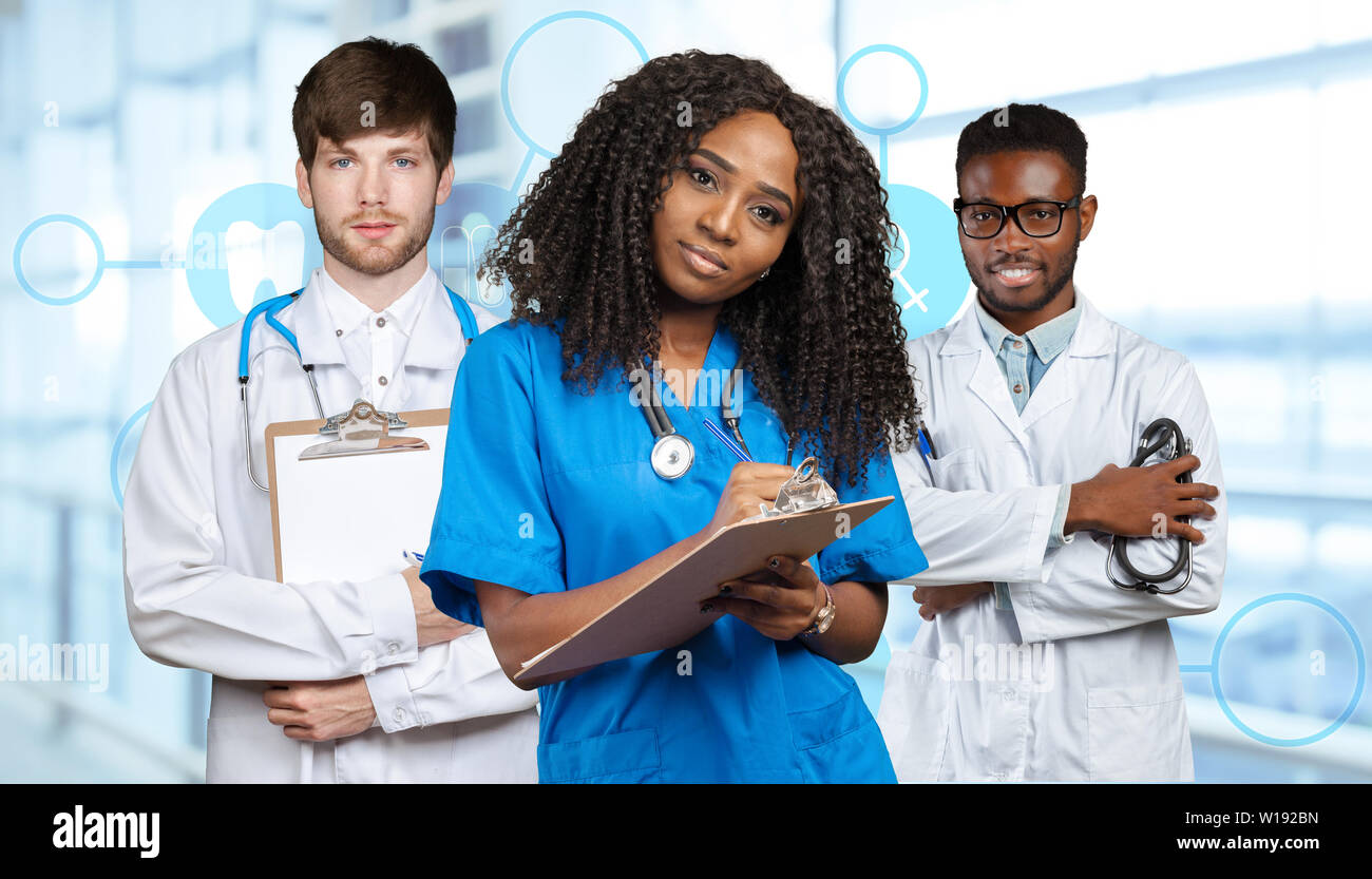 Collage of portraits of three doctors Stock Photo - Alamy
