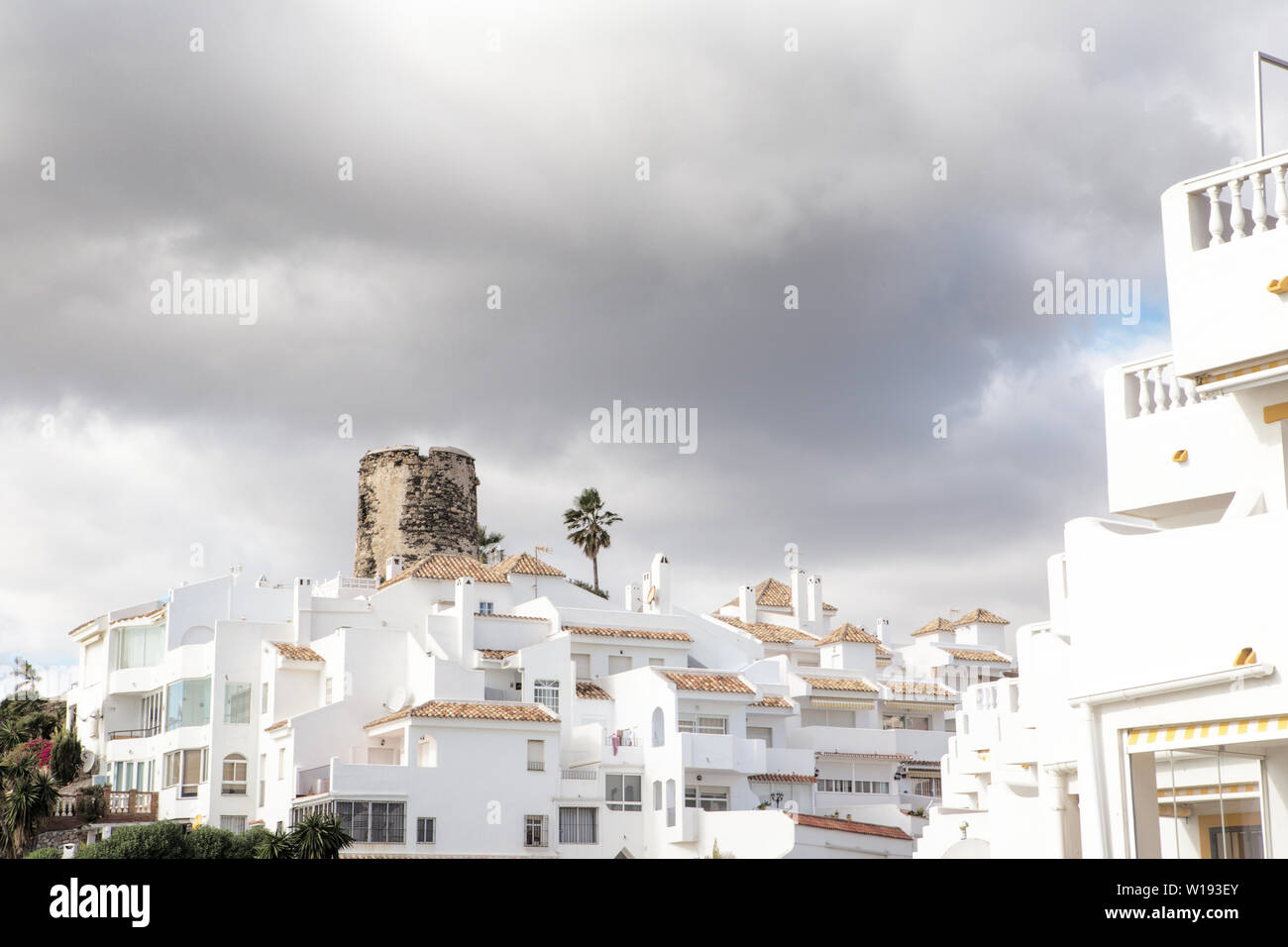 old Watchtower on the coastline of Torremuelle near the holiday resort ...