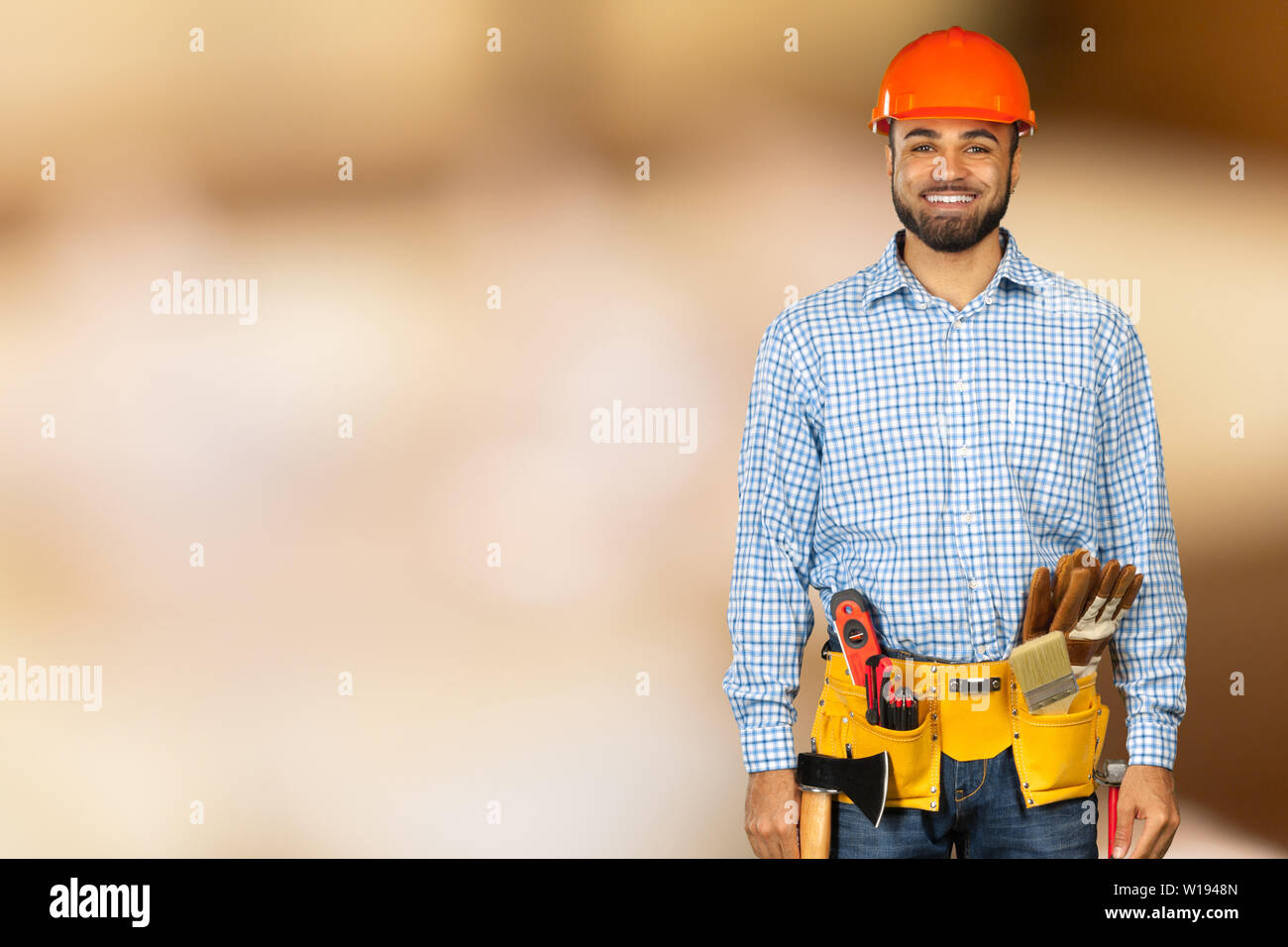 handsome happy workman Stock Photo - Alamy