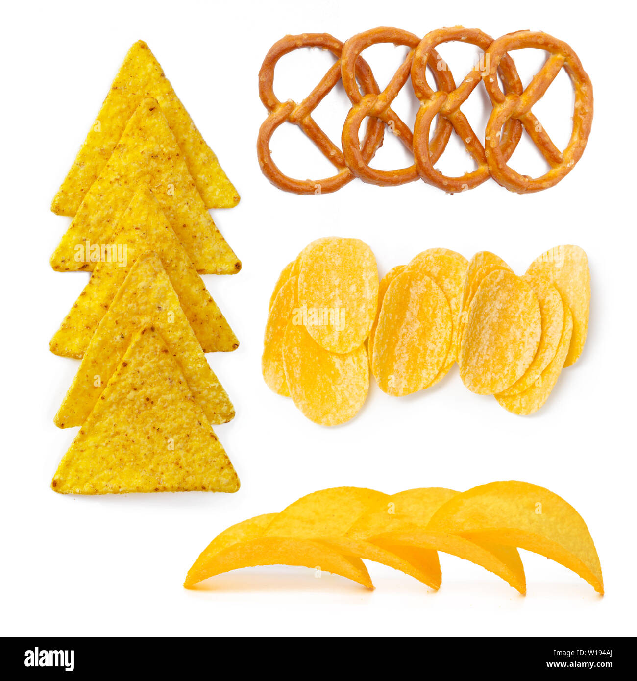 Snack collection isolated on white background collage Stock Photo - Alamy