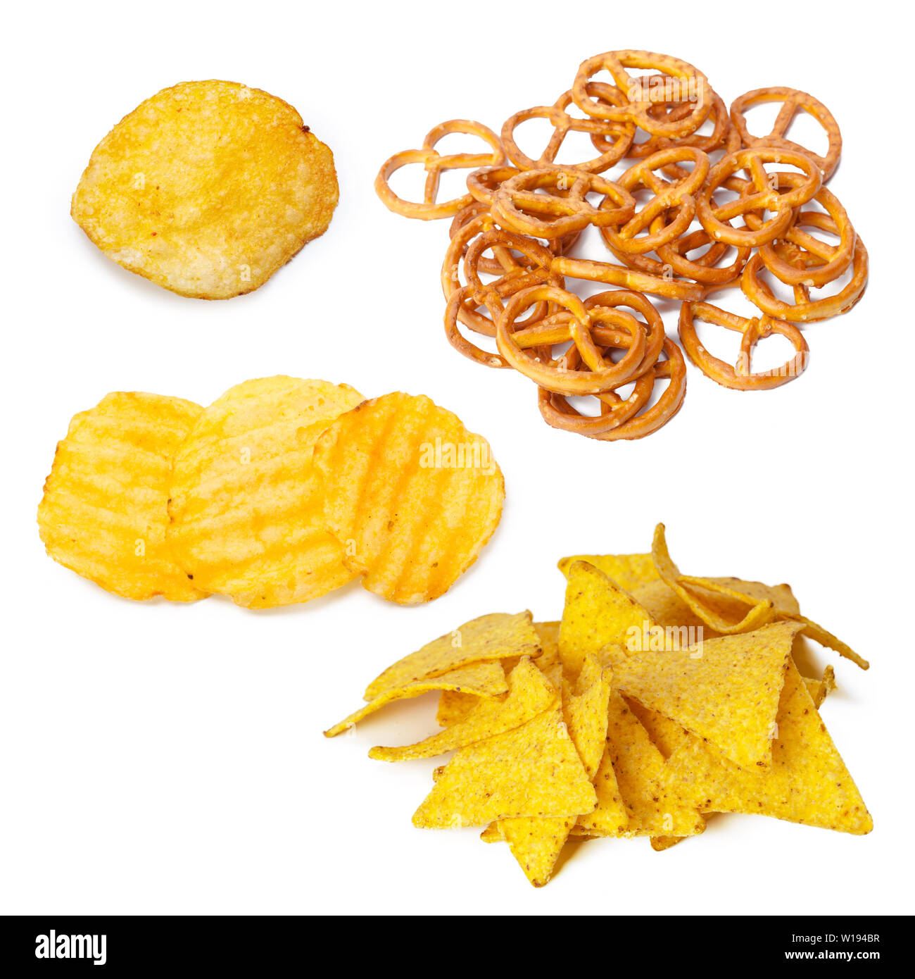 Snack collection isolated on white background collage Stock Photo - Alamy