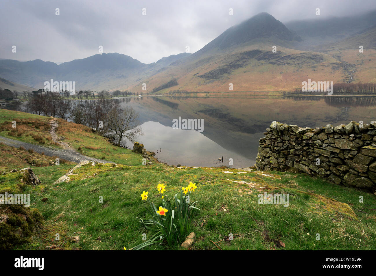 Mist view over Buttermere, Lake District National Park, Cumbria ...