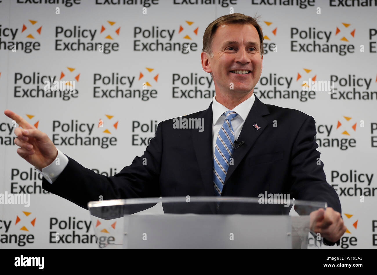 Conservative party leadership contender Jeremy Hunt gives a speech on ...