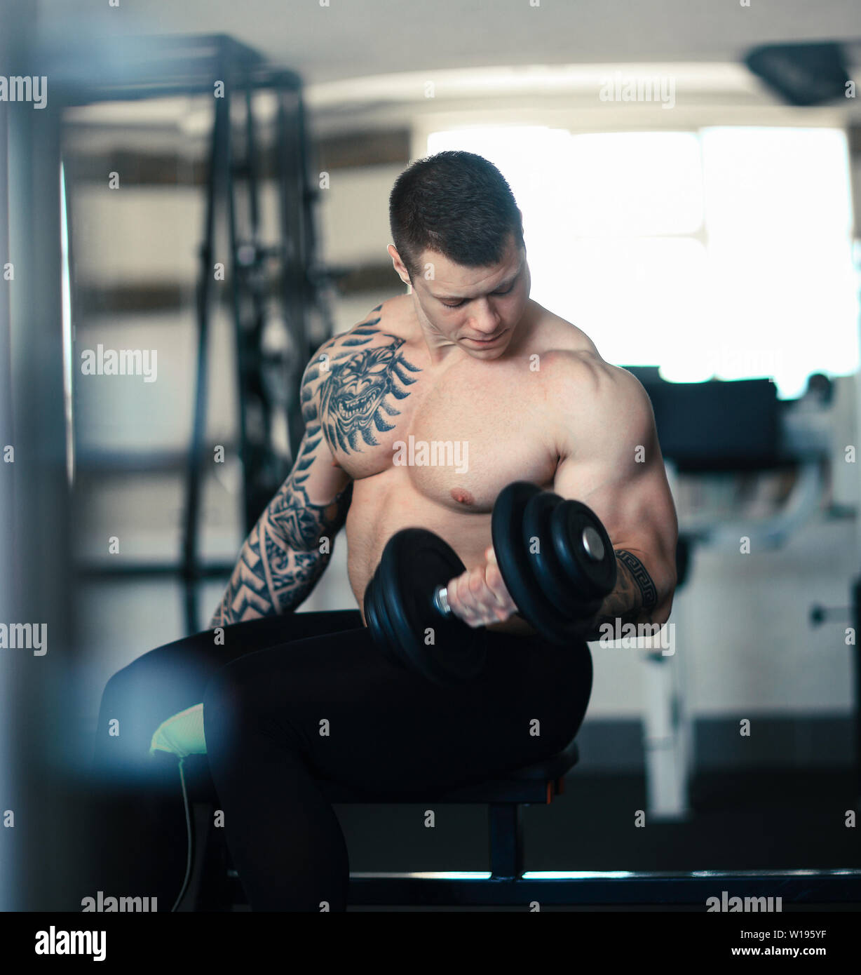 Handsome bodybuilder sitting on bench hi-res stock photography and ...