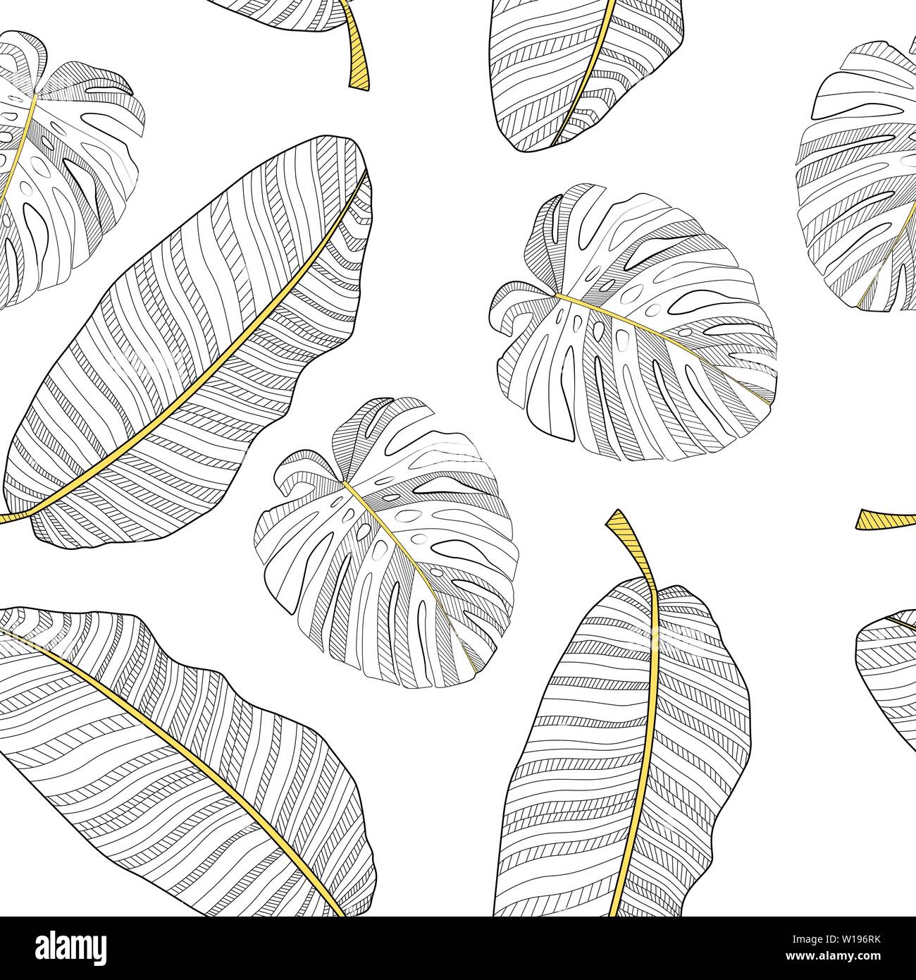 Abstract tropical palm leaf seamless pattern background. Vector ...
