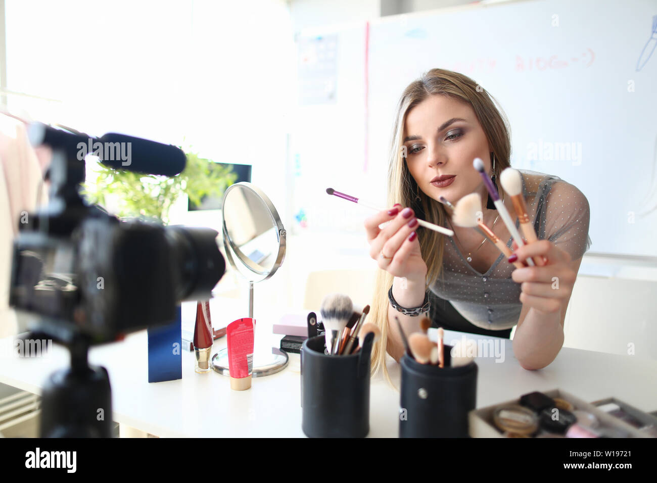 Female Vlogger Giving Advices for Beauty Blog Stock Photo - Alamy