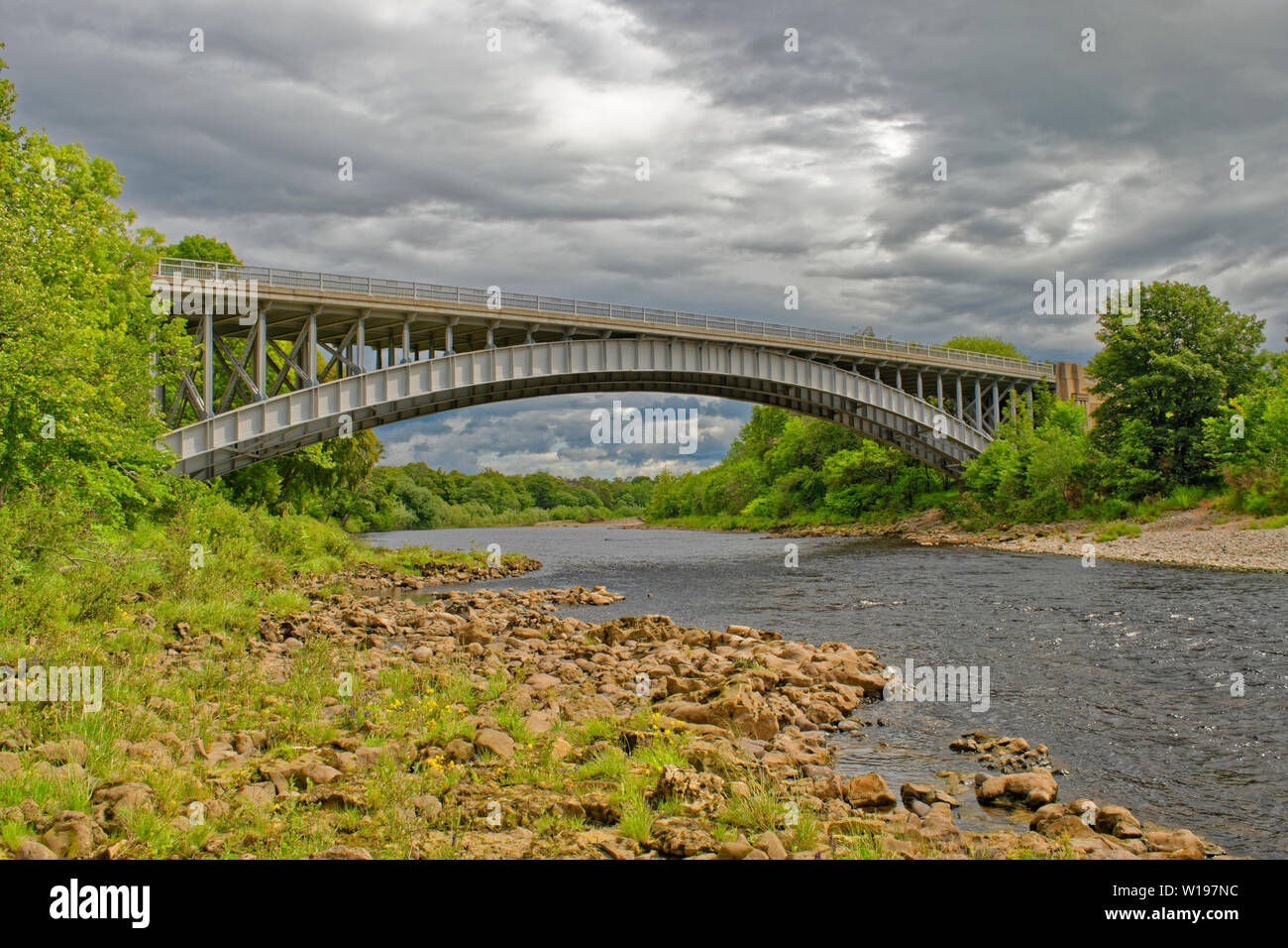 RIVER FINDHORN FORRES SCOTLAND EARLY SUMMER THE A96 ROAD ON METAL ...